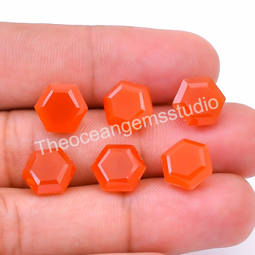 Natural Carnelian Hexagon Shape Gemstones, Orange Carnelian Loose ...