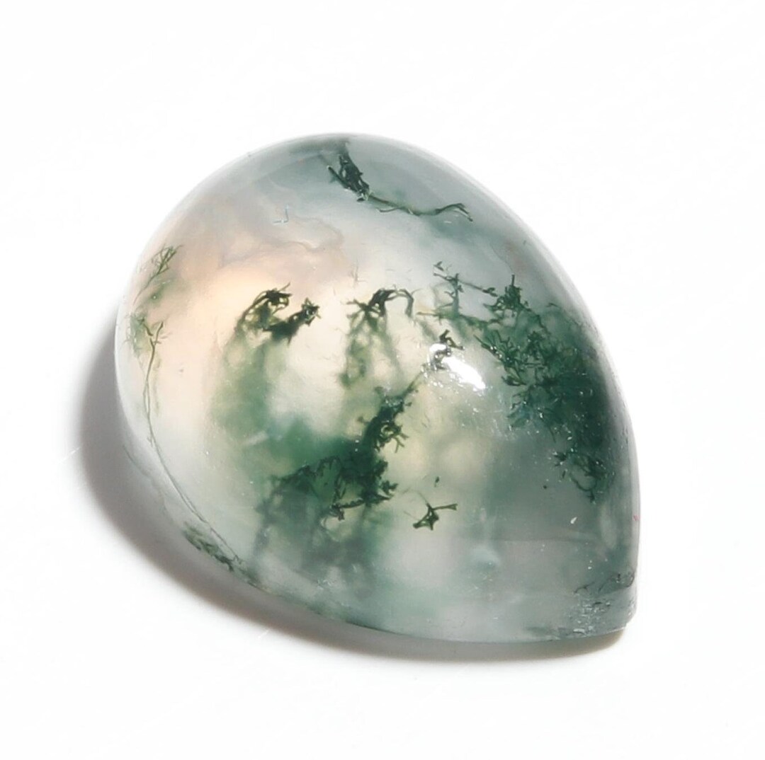 Genuine Moss Agate Pear Cabochon, Garden Moss Agate Loose Gemstone for ...