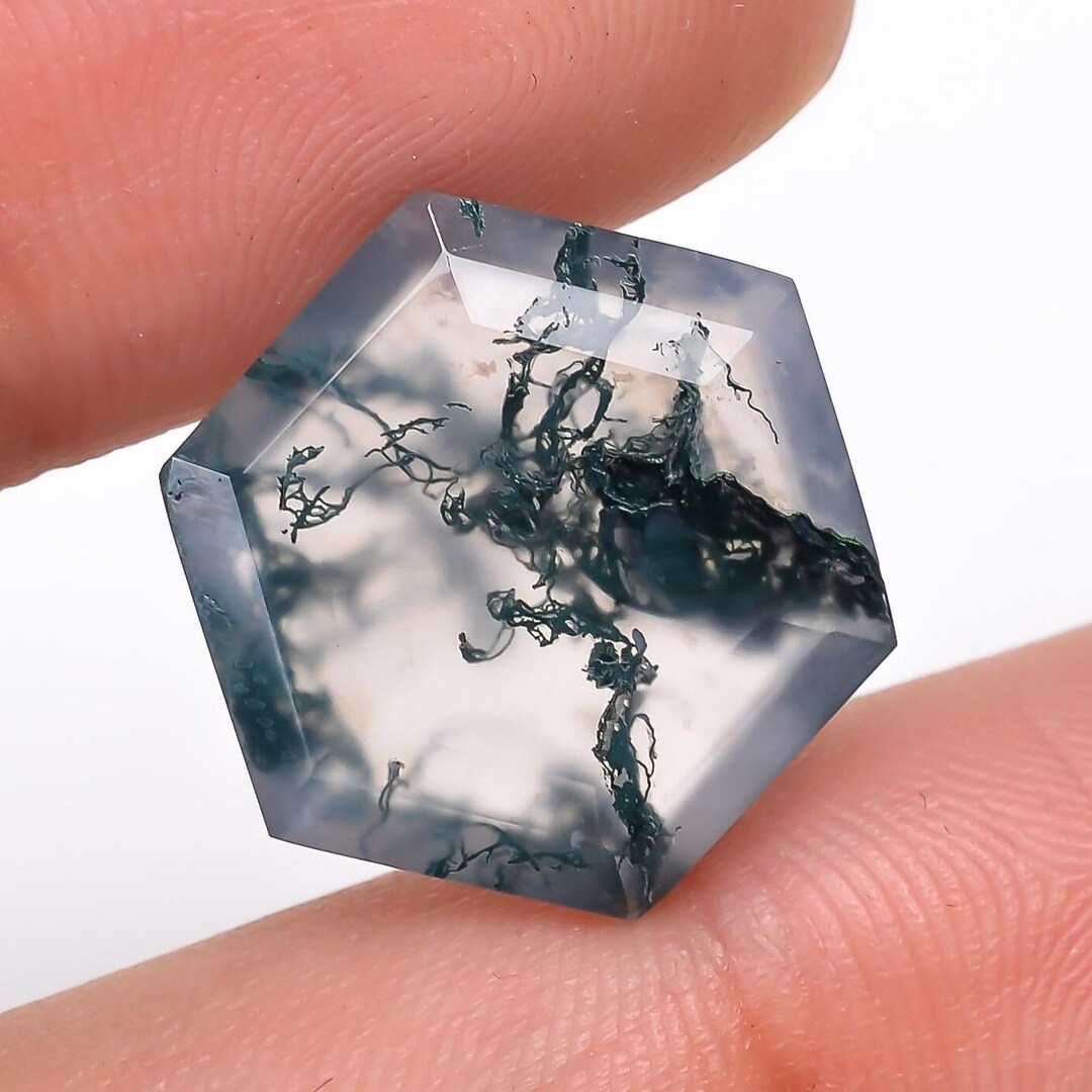 Hexagon Shape Natural Moss Agate Gemstone, Moss Agate Cut Hexagon Loose ...
