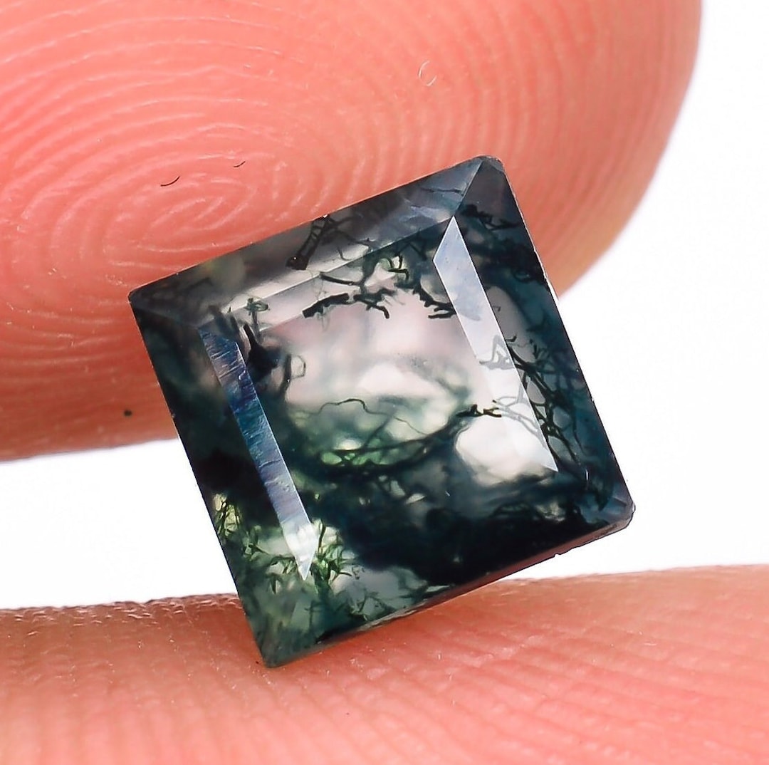 100% Natural Moss Agate Square Shape Brilliant Cut, Moss Loose Gemstone ...