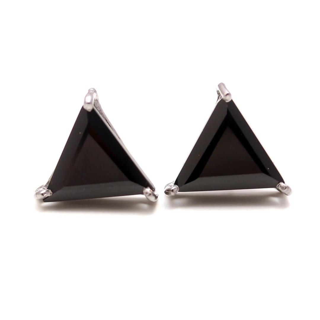 Black Onyx Triangle Studs, 925 Sterling Silver Oxidized Earrings - Etsy