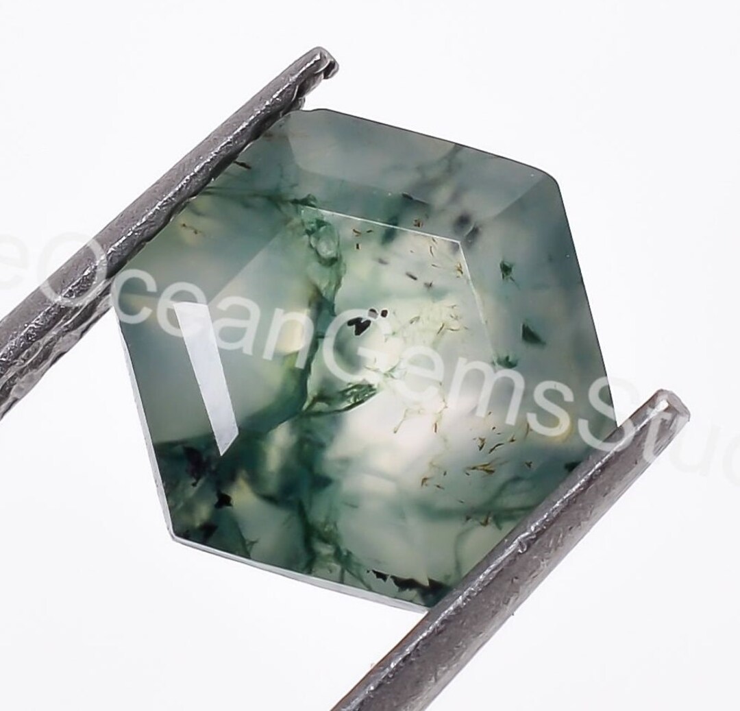 100% Natural Moss Agate Hexagon Gemstone, Loose Gemstone for Jewelry ...