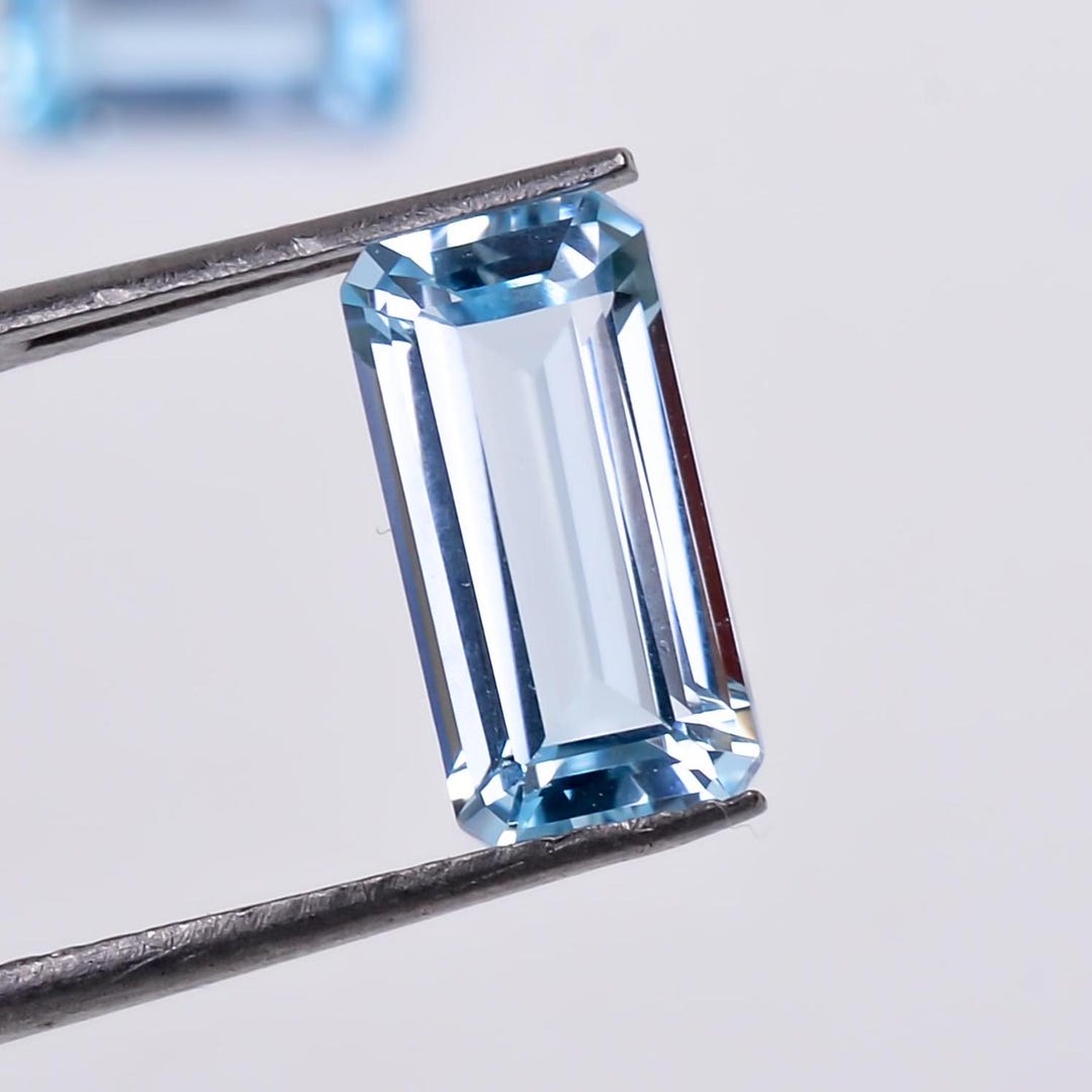 Natural Sky Blue Topaz Octagon Gemstone, Emerald Faceted Cut, Jewelry ...