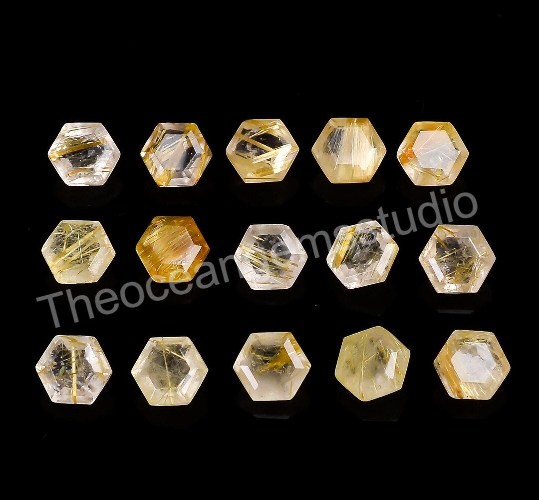 Natural Golden Rutile Hexagon Brilliant Cut, Rutilated Quartz Loose ...