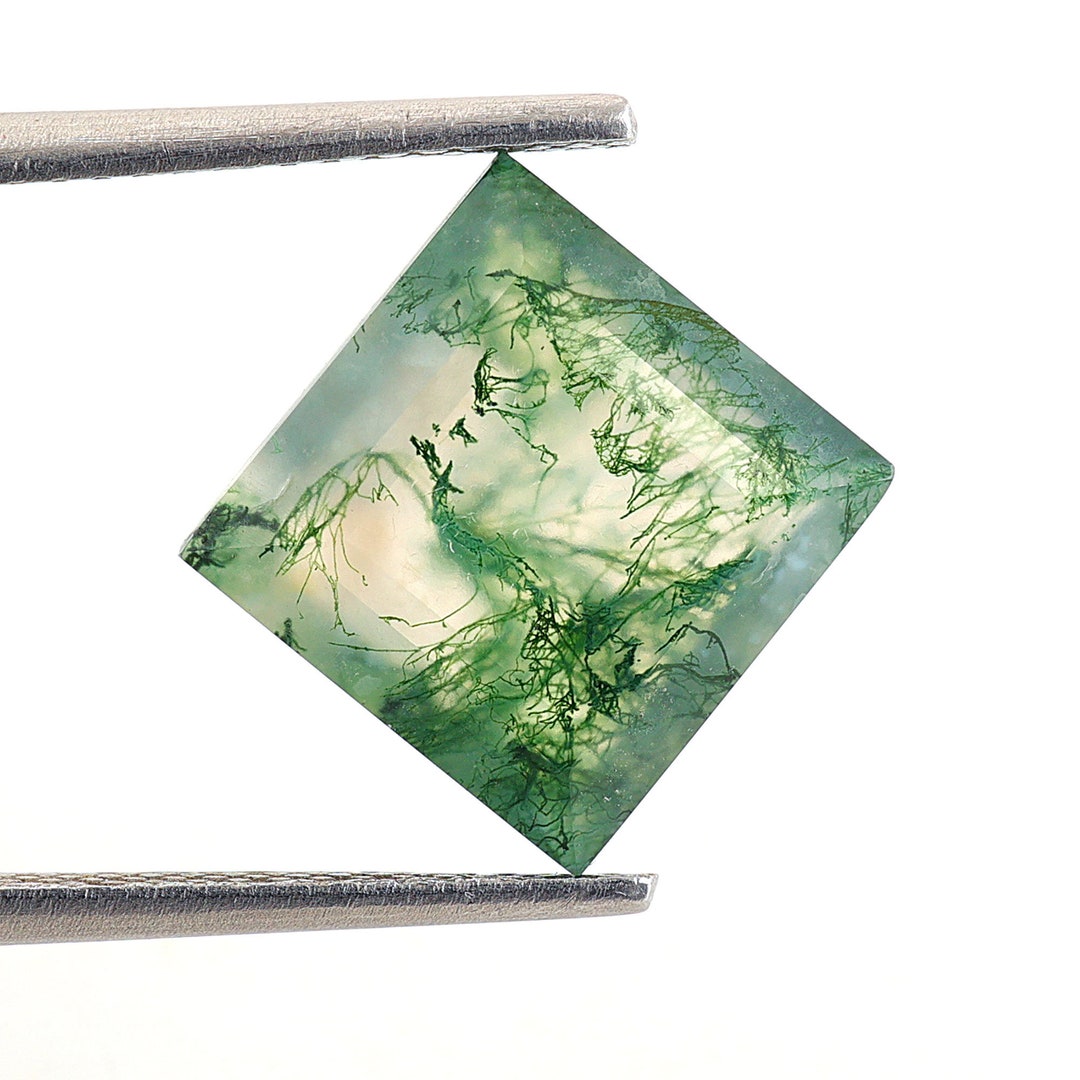 Genuine Tree Moss Agate Square Shape Faceted Gemstone, Loose Gemstone ...