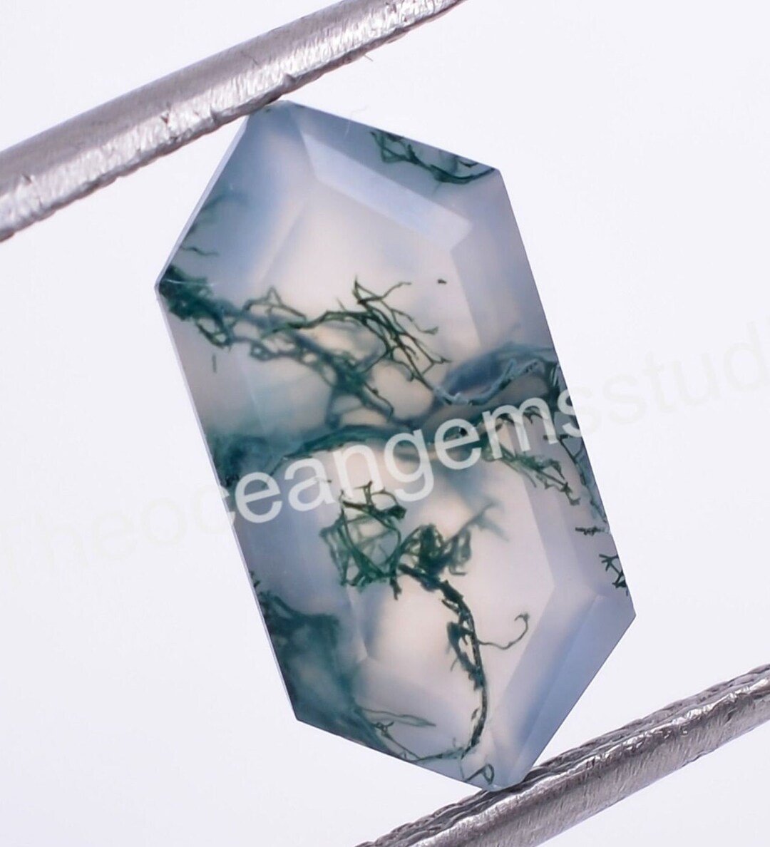 Moss Agate Gemstone, Elongated Hexagon Cut, Calibrated Size 12x6 ...