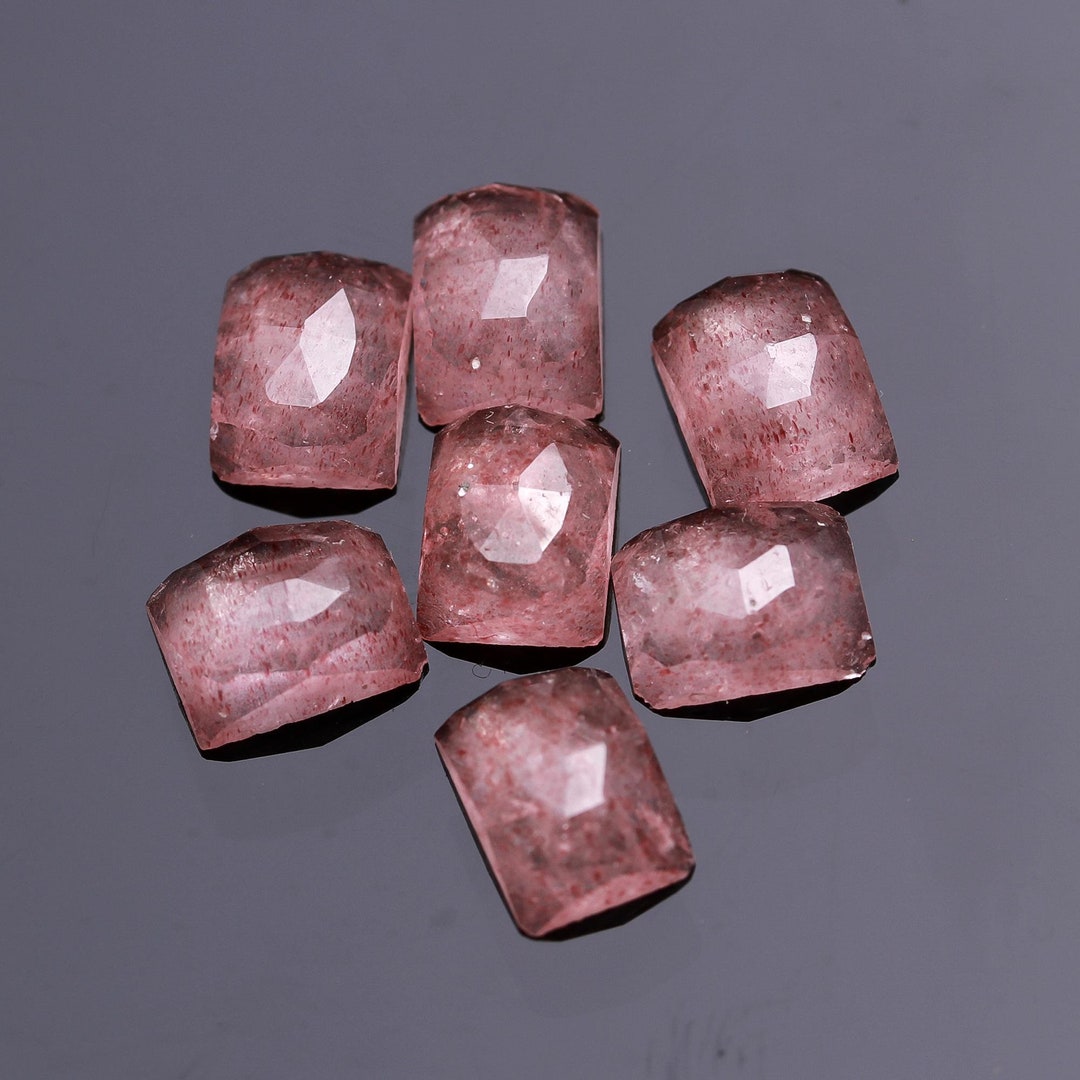 Natural Strawberry Quartz Rose Cut Rectangle Shape Gemstone, Calibrated ...