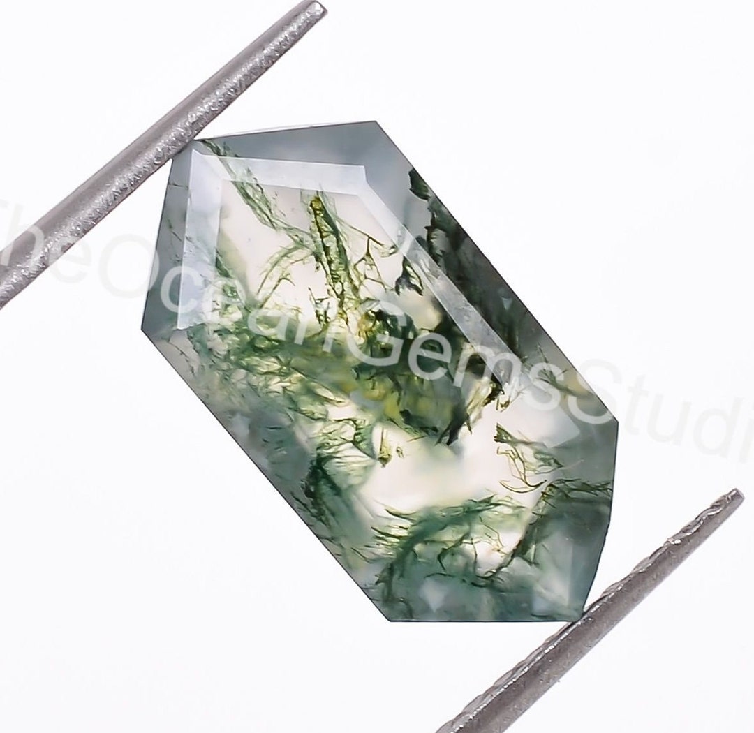 Green Moss Agate Elongated Hexagon Shape Faceted Gemstone, Natural Semi ...