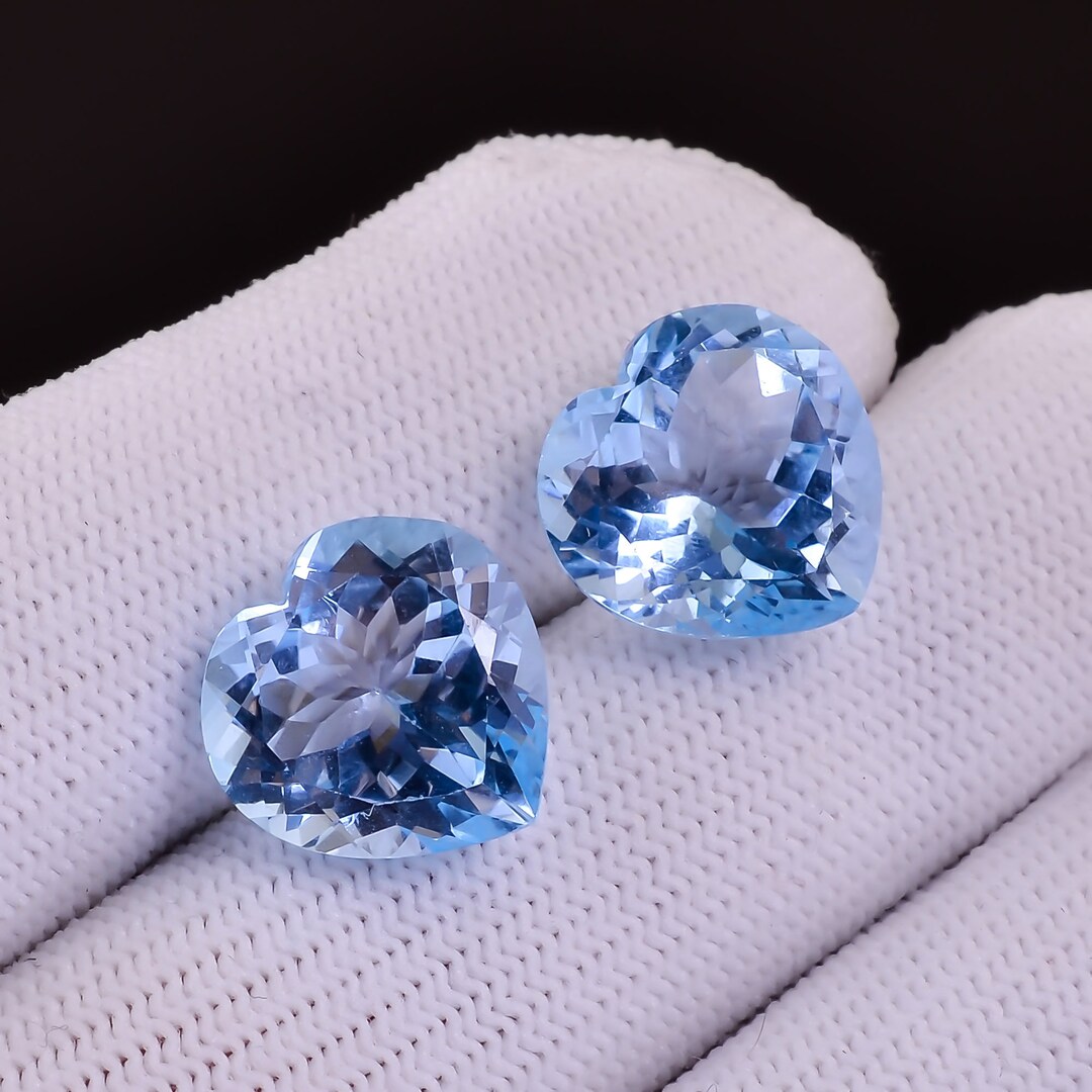 100%natural Sky Blue Topaz Heart Shape Gemstone Pair, Jewelry Making ...