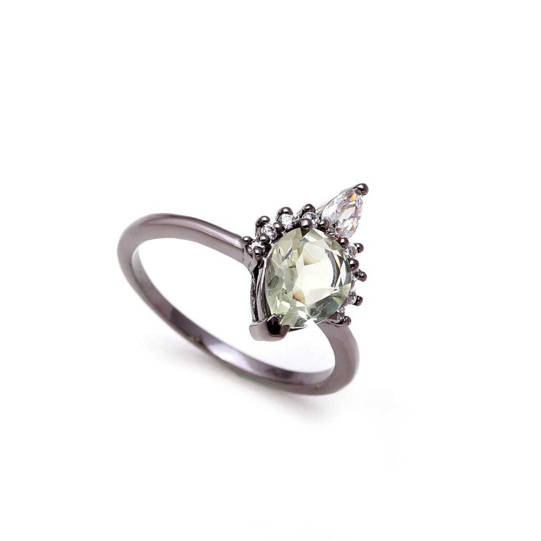 Prasiolite Quartz Pear Ring, Oxidized 925 Sterling Silver, Handmade - Etsy