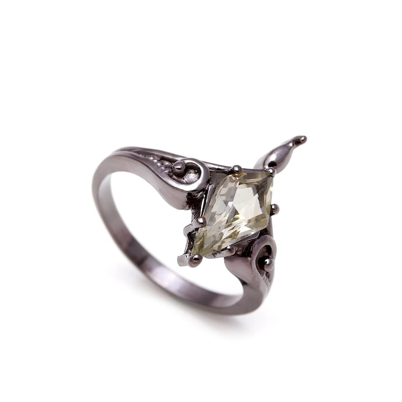 Green Amethyst Kite Cut Ring: Sterling Silver Oxidized Jewelry ...