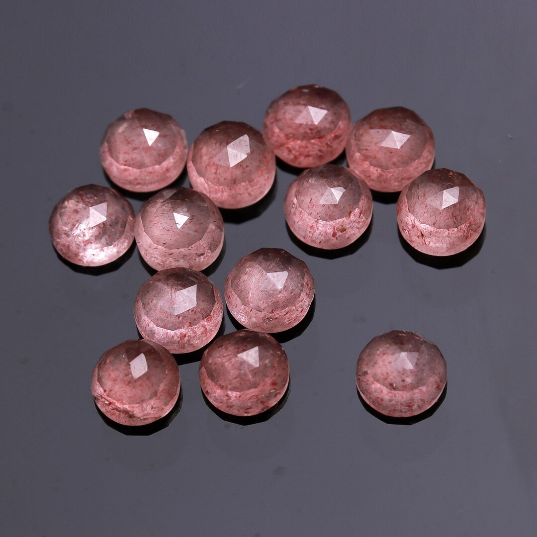 Strawberry Quartz Rose Cut Gemstone, Natural Pink Quartz Round Shape ...
