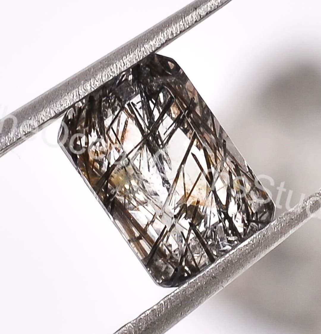 Natural Black Rutile Quartz Octagon Step Cut, Tourmalinated Loose ...