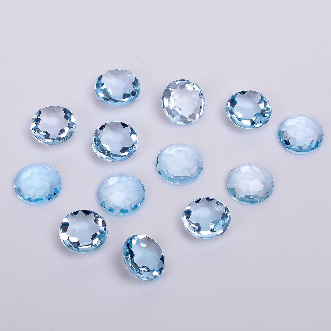 Natural Sky Blue Topaz Round Flat Back, Rose Cut Topaz Loose Gemstone ...