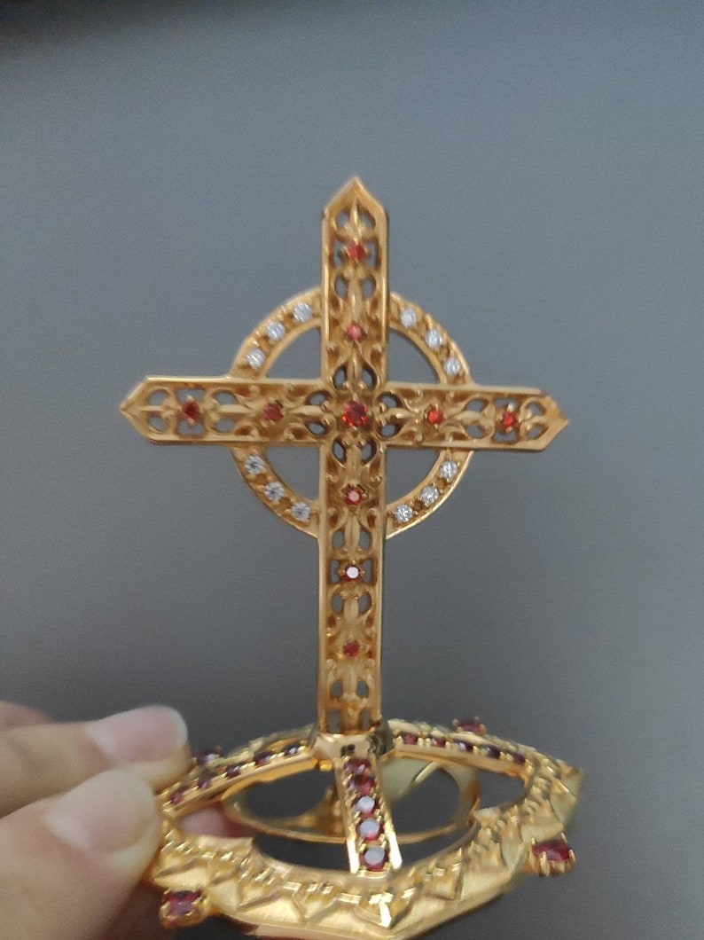 Brass Miter Cross With Gilded Inserts, Cross for Bishops Mitra, Cross ...