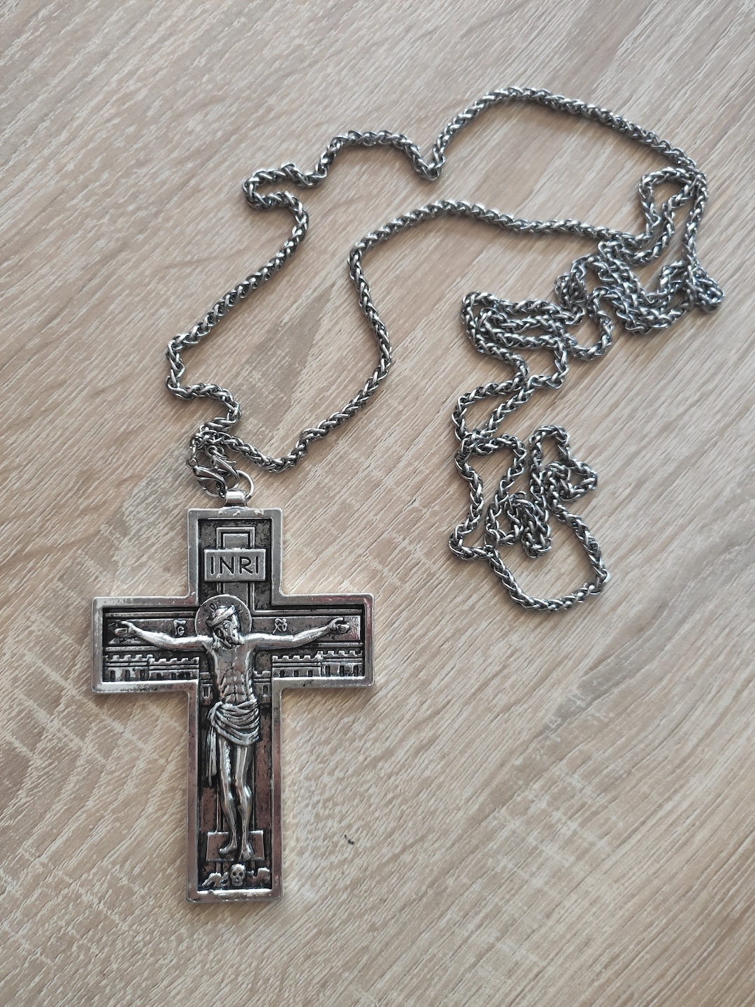 Priest Pectoral Cross Necklace: Crucifix & Virgin Mary, Silver Chain - Etsy