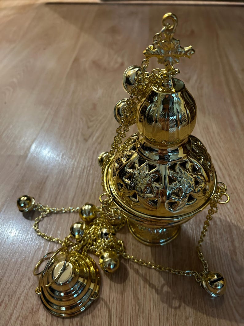 Gold Church Incense Burner With Chains: Handmade Liturgical Censer - Etsy