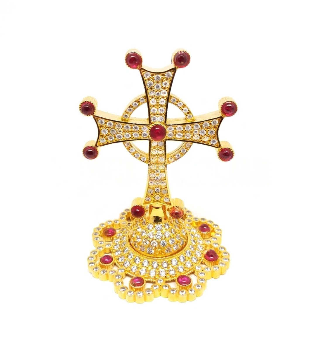 Brass Miter Cross With Gilded Inserts, Cross for Bishops Mitra, Cross ...