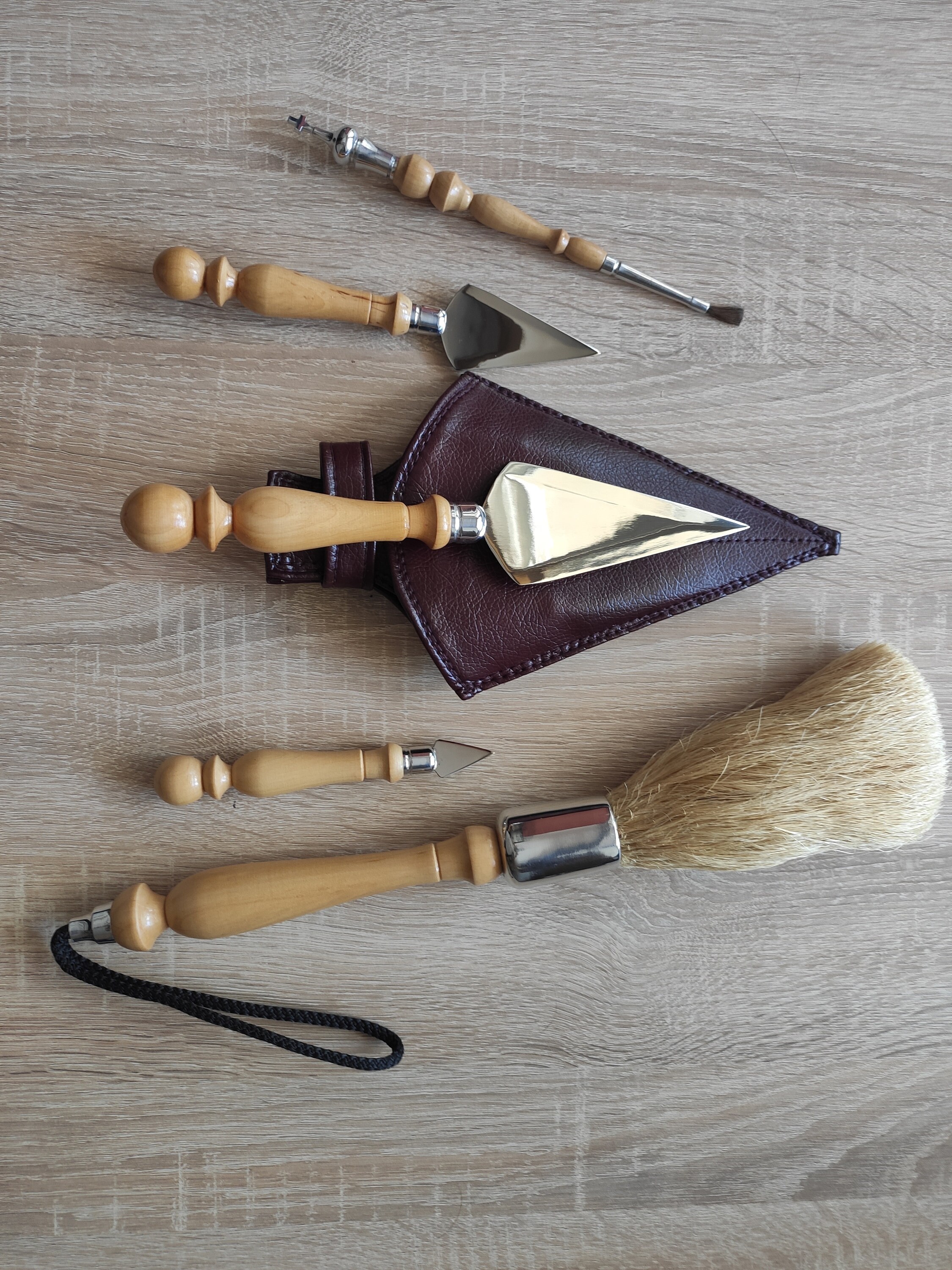 Liturgical Set: Portable Aspergillum, Brush, Spears With Carved Wooden ...