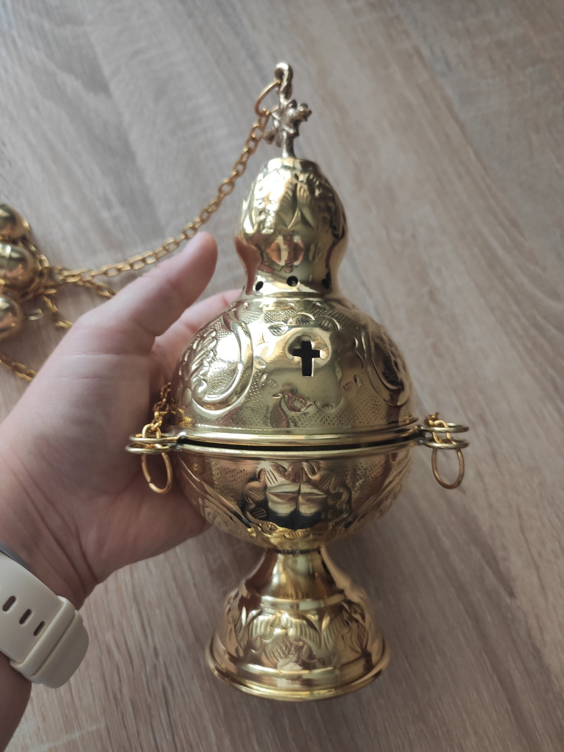 Gold Church Incense Burner With Chains, New Censer, Vessels for Priest ...