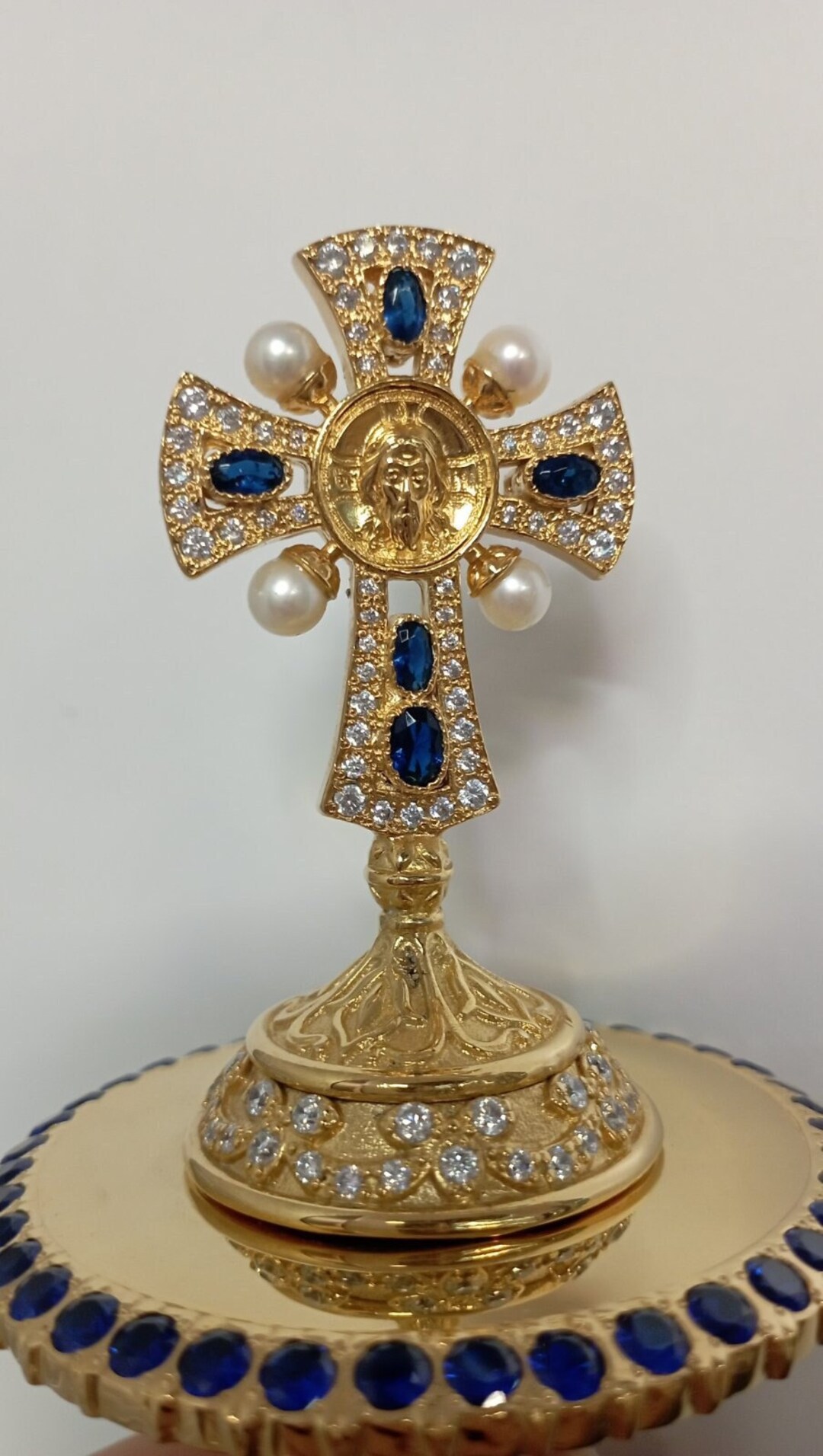 Brass Miter Cross With Gilded Inserts, Cross for Bishops Mitra, Cross ...