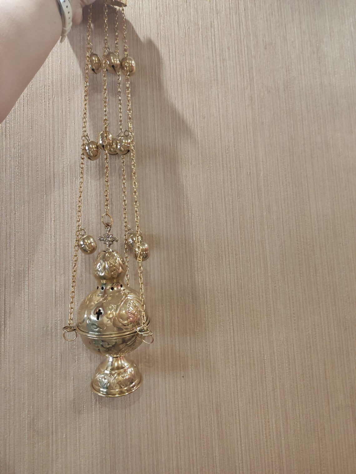 Gold Church Incense Burner With Chains, New Censer, Vessels for Priest ...