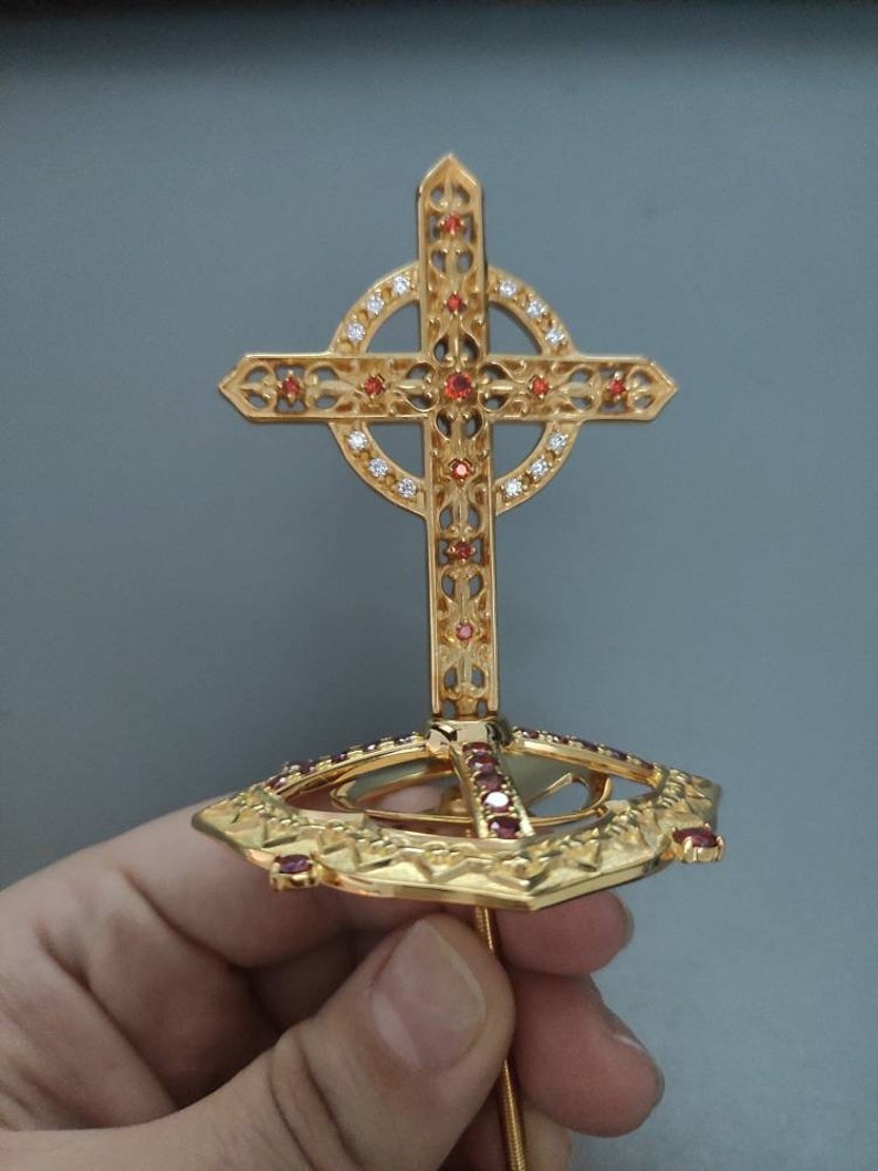 Brass Miter Cross With Gilded Inserts, Cross for Bishops Mitra, Cross ...