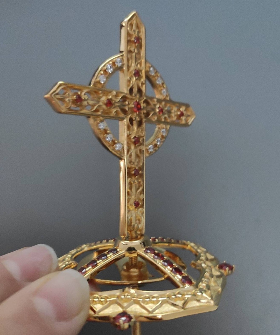 Brass Miter Cross With Gilded Inserts, Cross for Bishops Mitra, Cross ...