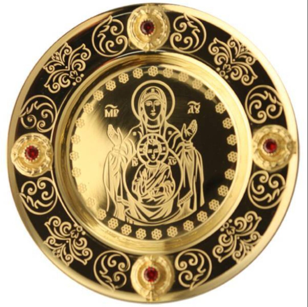 Orthodox Eucharistic Brass Plate With Virgin Mary Covered With Gold ...