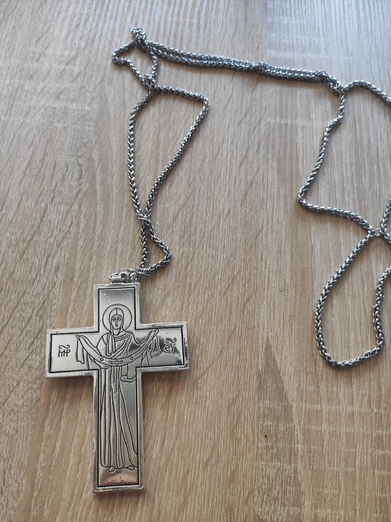 Priest Pectoral Cross Necklace: Crucifix & Virgin Mary, Silver Chain - Etsy