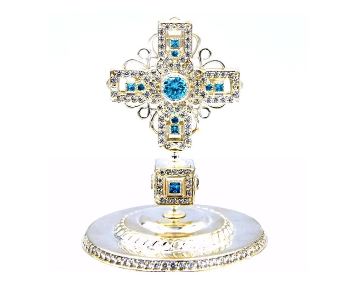 Brass Miter Cross With Gilded Inserts, Decorative Stones, Cross for ...