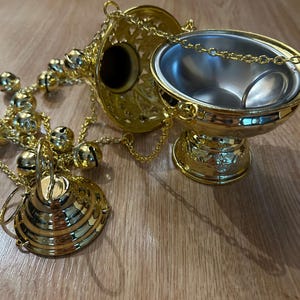 Gold Church Incense Burner With Chains, New Censer, Vessels for Priest ...