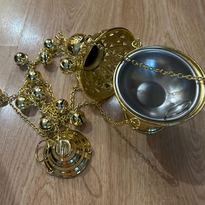 Gold Church Incense Burner With Chains, New Censer, Vessels for Priest ...