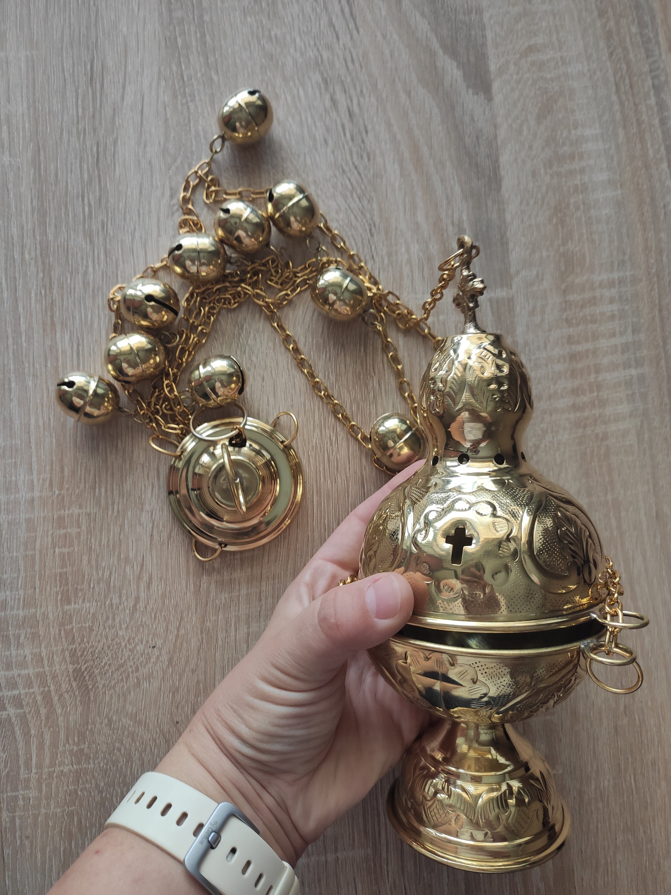 Gold Church Incense Burner With Chains, New Censer, Vessels for Priest ...