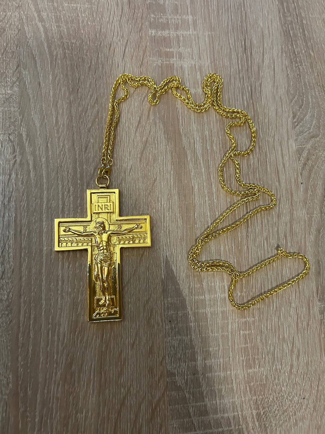 Priest Pectoral Cross Necklace: Gold Imitation Chain, Orthodox Crucifix ...