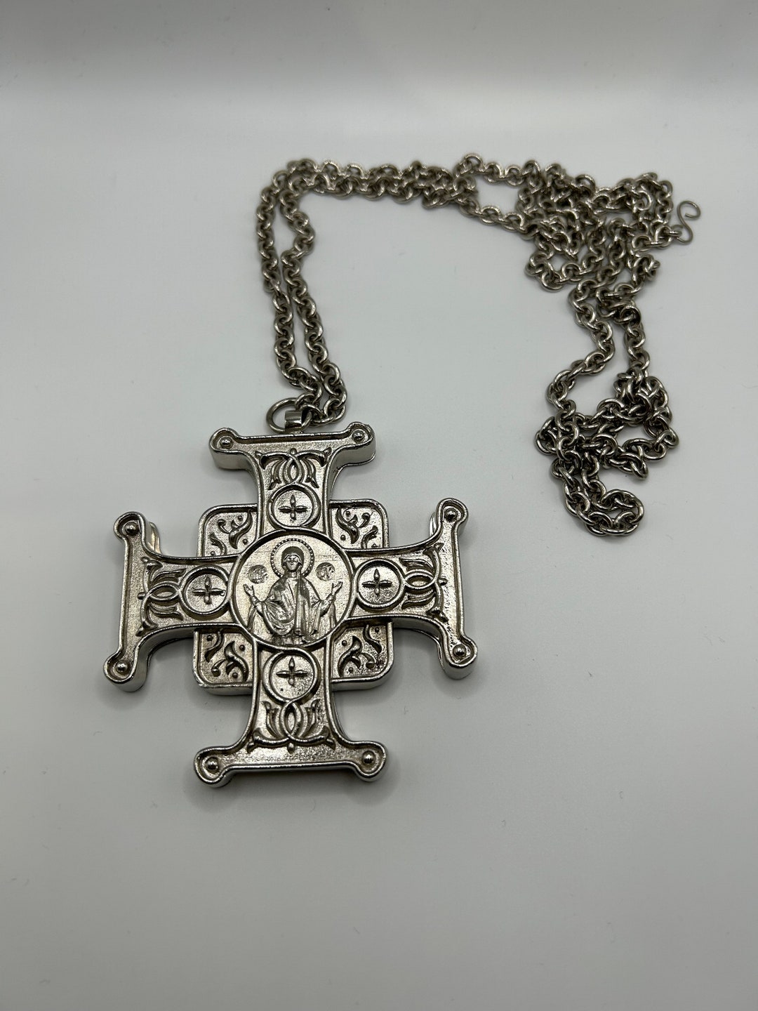 Pectoral Priest Cross With Chain and Virgin Mary Oranta, Chest Cross ...