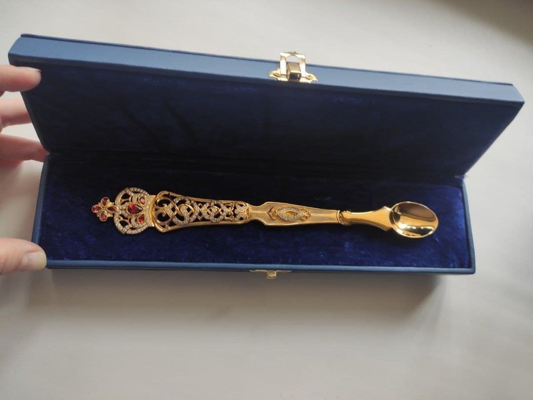 Eucharistic Spoon in Gift Box, Litugical Golden Plated Brass Spoon ...