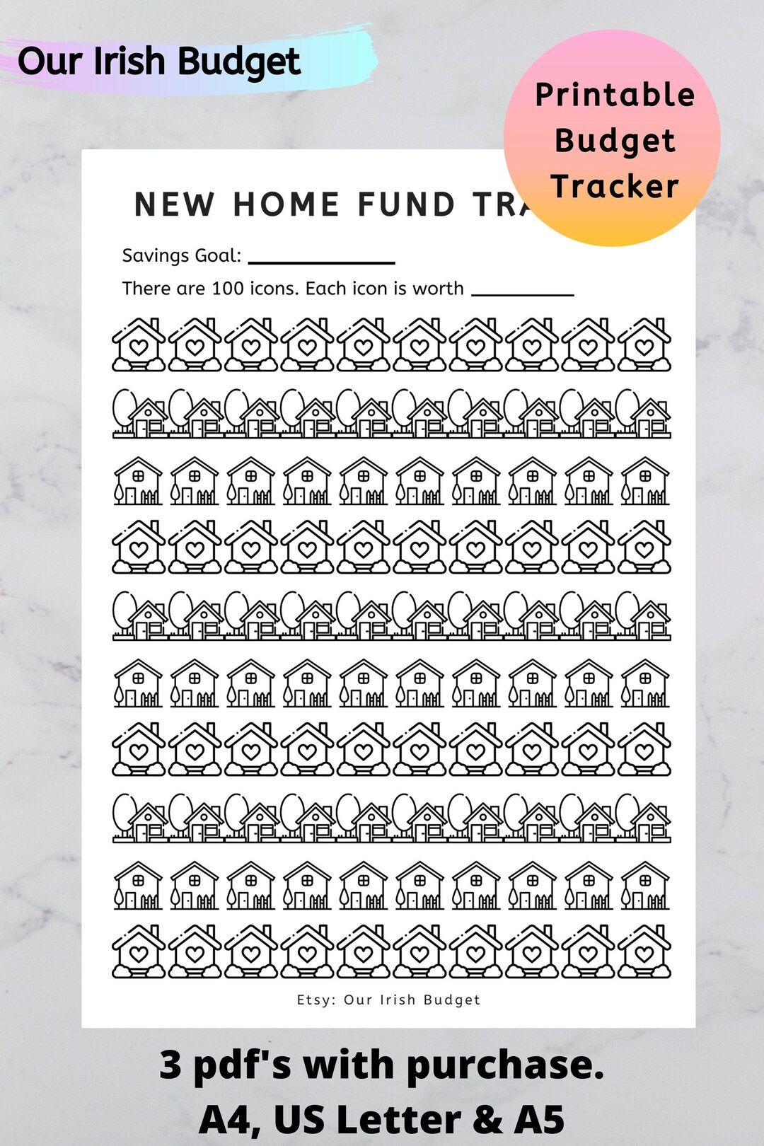 New Home Fund Tracker Savings Printable Savings Goal Tracker Budget ...
