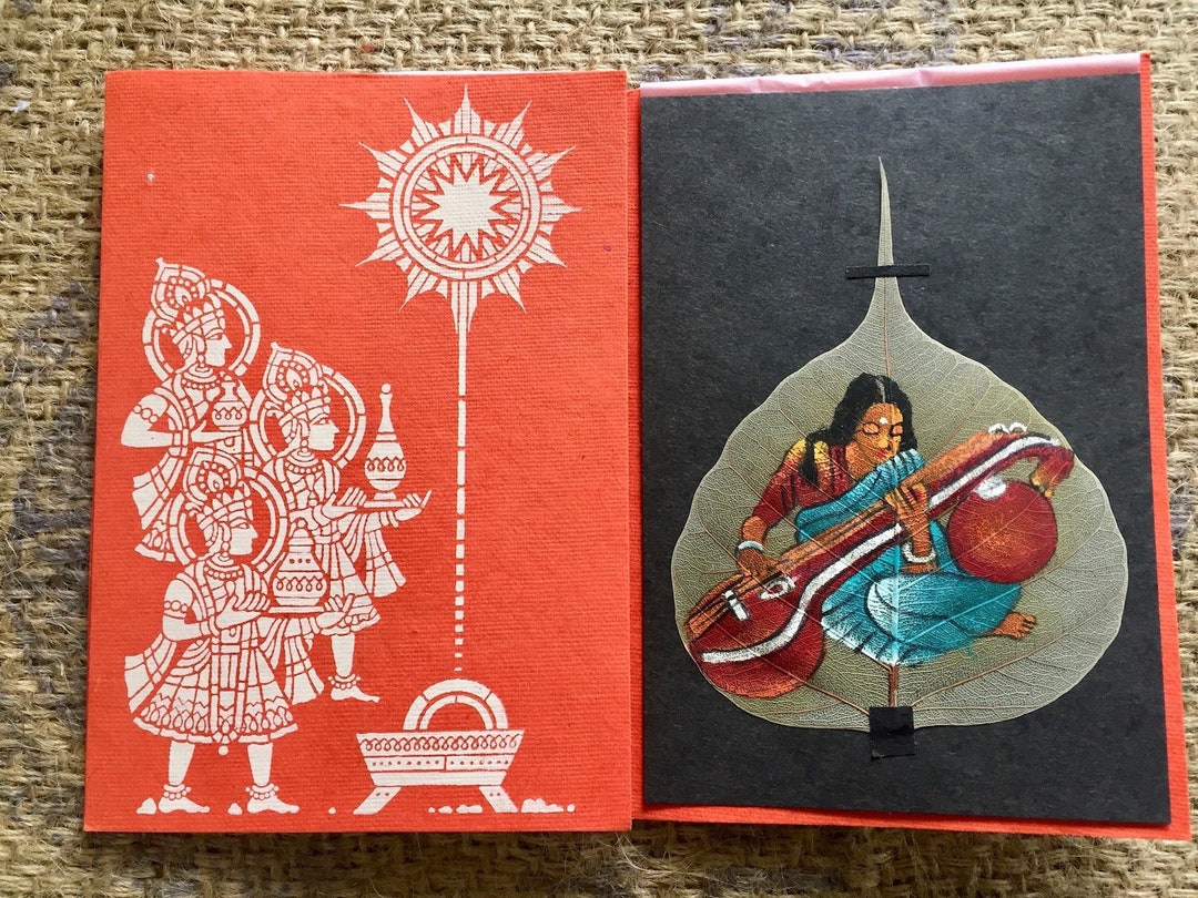 Hand Painted Pipal Leaf Card: Unique Indian Art - Birthday, Wedding, Anniversary - Set of 3/5 - Etsy