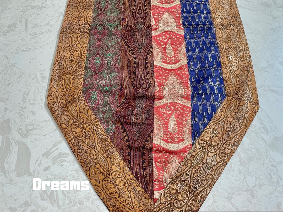 Silk Brocade Table Runner: Handwoven Indian Boho Design - Etsy