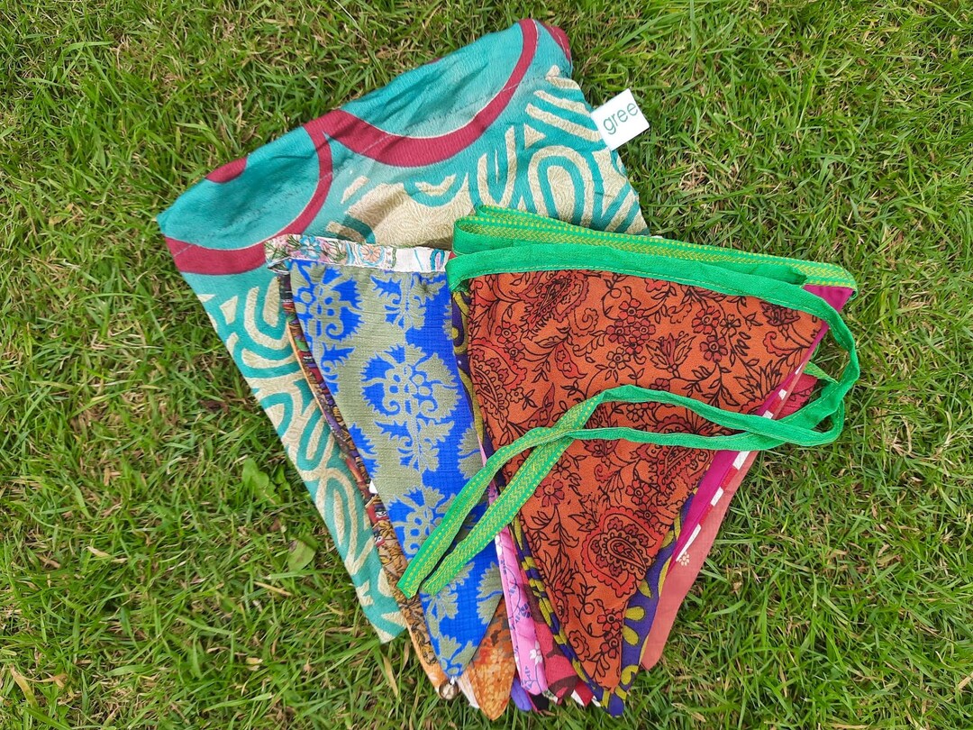 Upcycled Sari Bunting: Recycled Fabric Banner, Birthday Party Decor - Etsy
