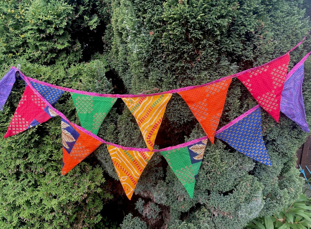 Upcycled Sari Bunting: Rainbow Pride Decor, Eco-friendly Party Garland ...