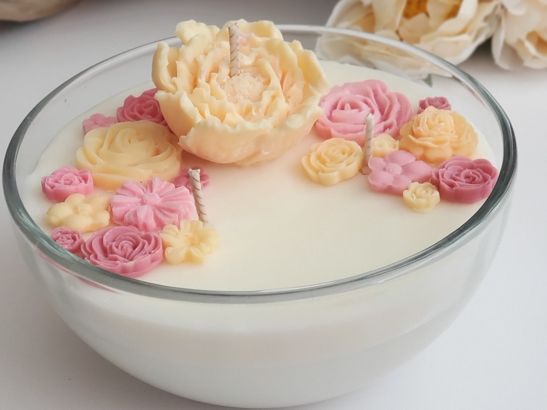 Flower Bouquet Candle Bowl I 18oz Soy Wax Candle I 3 Wick I Valentine's ...