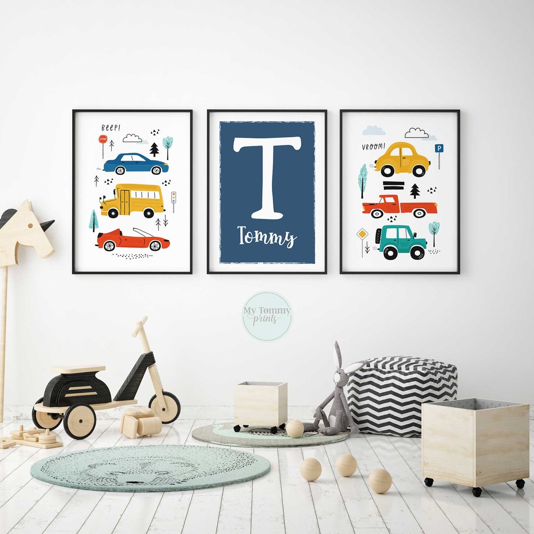 Set of 3 Car Prints for Little Boys Bedroom Decor Personalised Cars Art ...