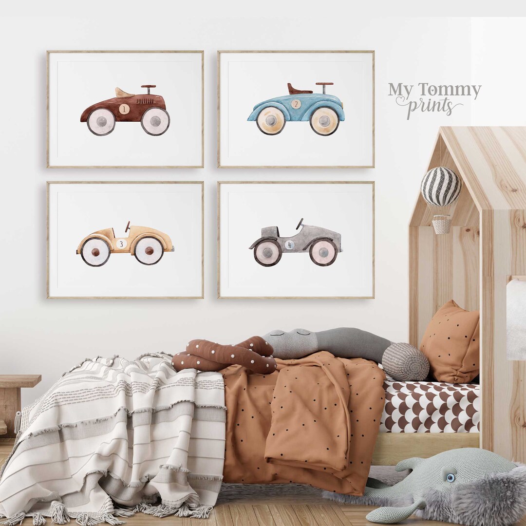 Set of 4 Vintage Car Prints for Little Boys Bedroom Decor Cars Toddler ...