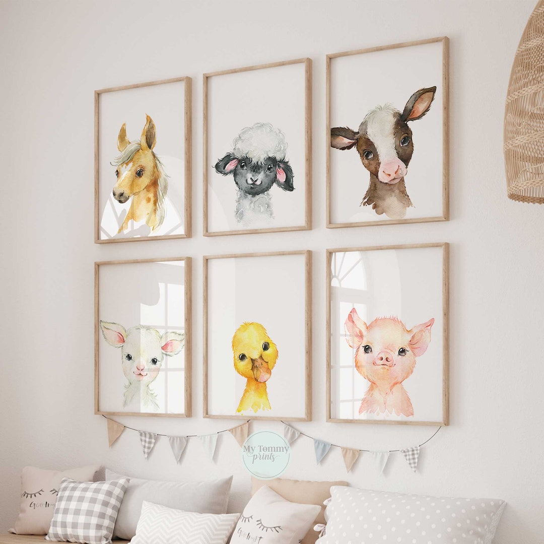 Farm Animal Nursery Prints – Set of 6 Wall Art for Kids Room or ...