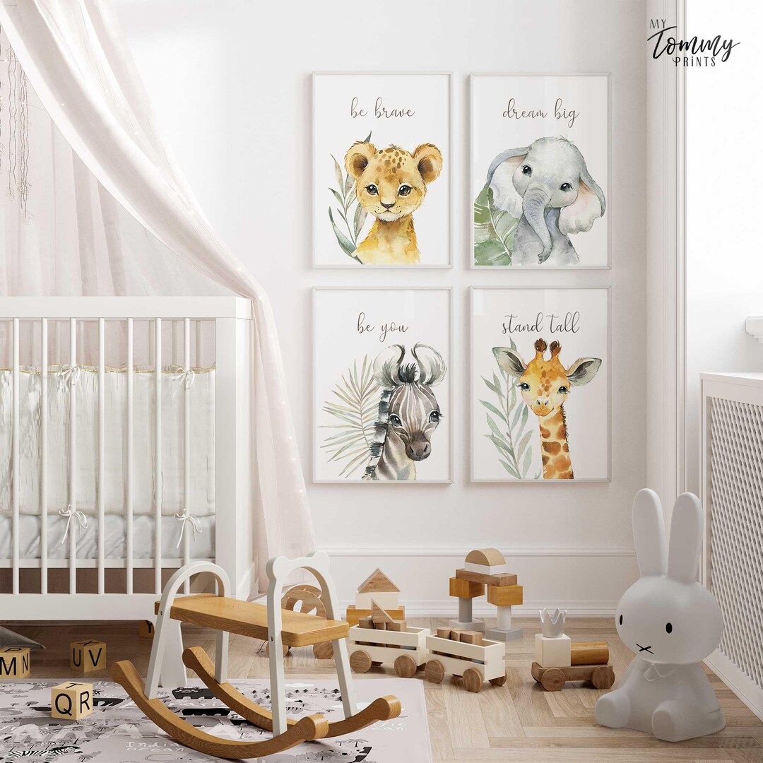 Safari Animal Nursery Wall Art Set of 4 Baby Jungle Prints With ...