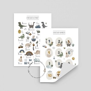 Set of 2 Dinosaur Prints Dino Alphabet & Numbers Boys Bedroom Decor ...