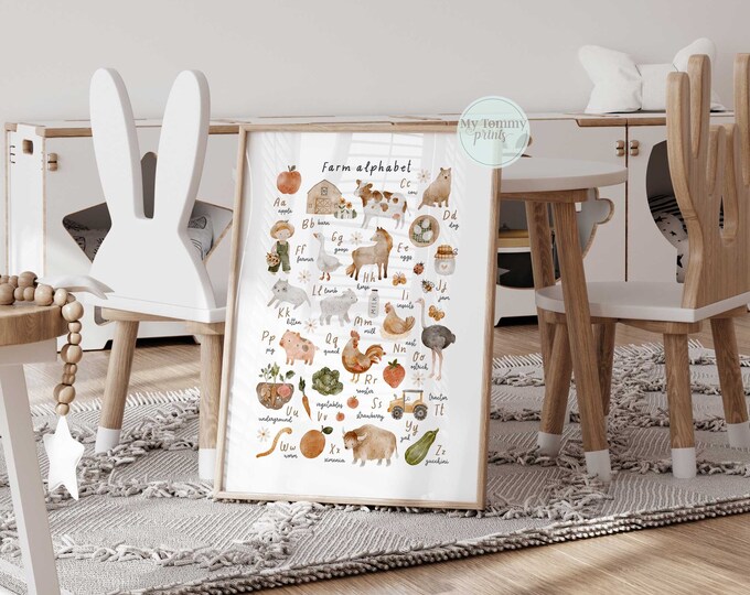 Farm Alphabet Print | Illustrated A-Z Farm Animals Poster | ABC Nursery ...