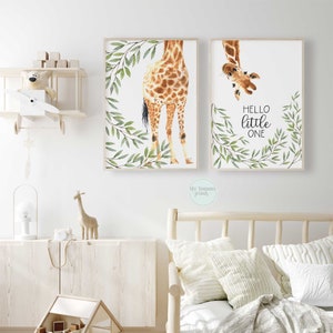 Hello Little One Giraffe Prints, Gender Neutral Baby Decor, Giraffe ...